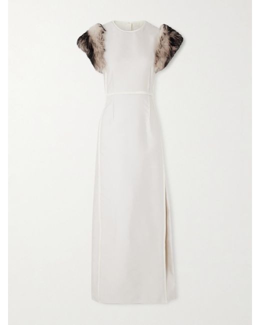 Jil Sander Paneled Shearling-Trimmed Satin-Twill Maxi Dress in White ...