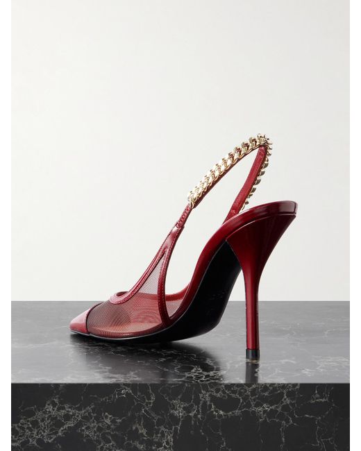 Gucci Signoria Embellished Patent Leather-Trimmed Mesh Slingback Pumps ...