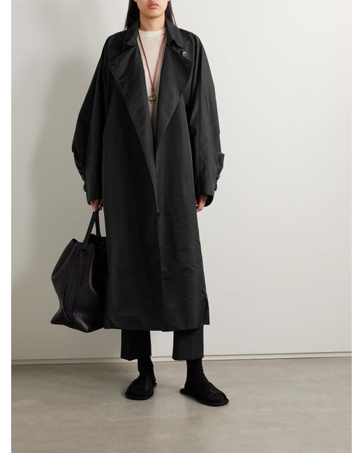 The Row Clint Oversized Silk-Shell Coat in Black | Lyst