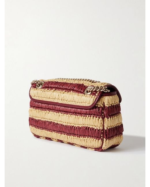 Gucci Gg Marmont 2.0 Leather-Trimmed Striped Raffia Shoulder Bag in Red ...