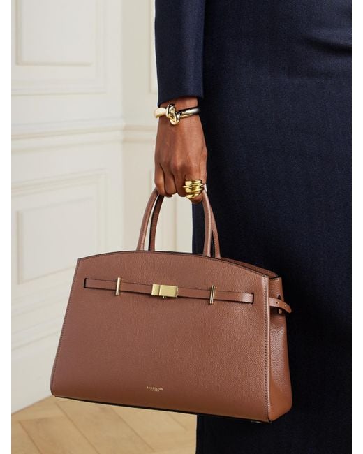 DeMellier London The Hudson Midi Textured-Leather Tote in Brown | Lyst UK