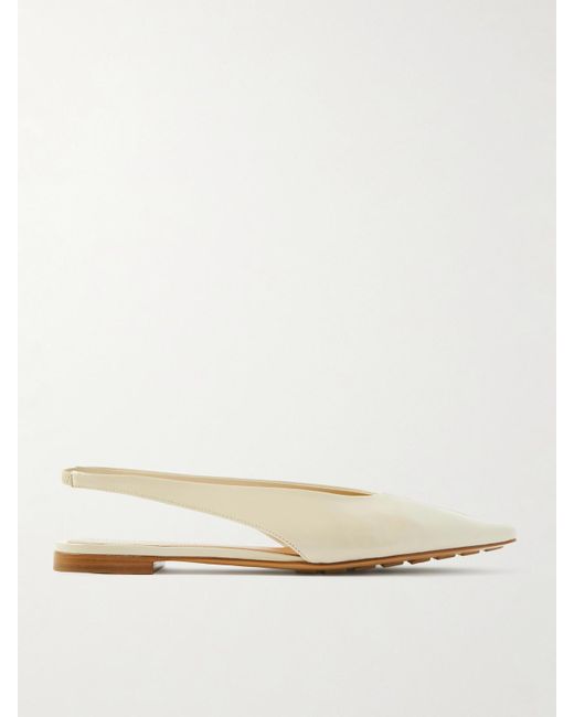 Bottega Veneta Sofia Leather Slingback Point-Toe Flats in Natural | Lyst