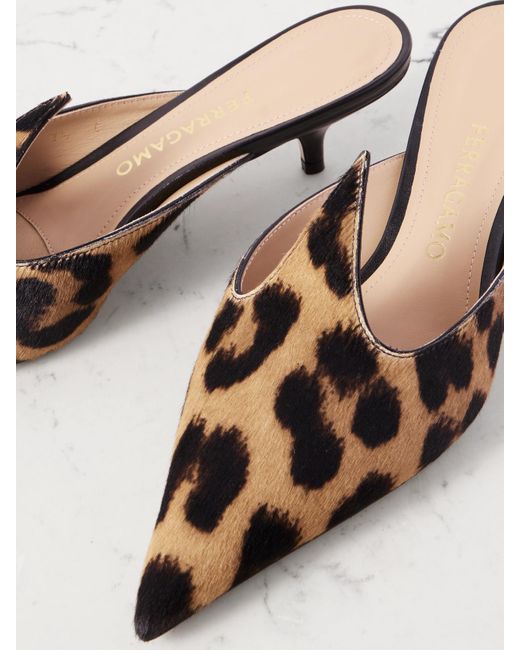 Ferragamo Dorye Leopard-Print Calf Hair Mules | Lyst