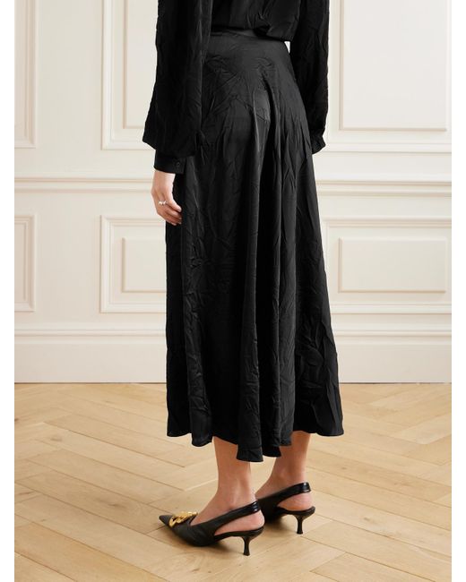 Balenciaga Pleated Crinkled-Satin Midi Skirt in Black | Lyst