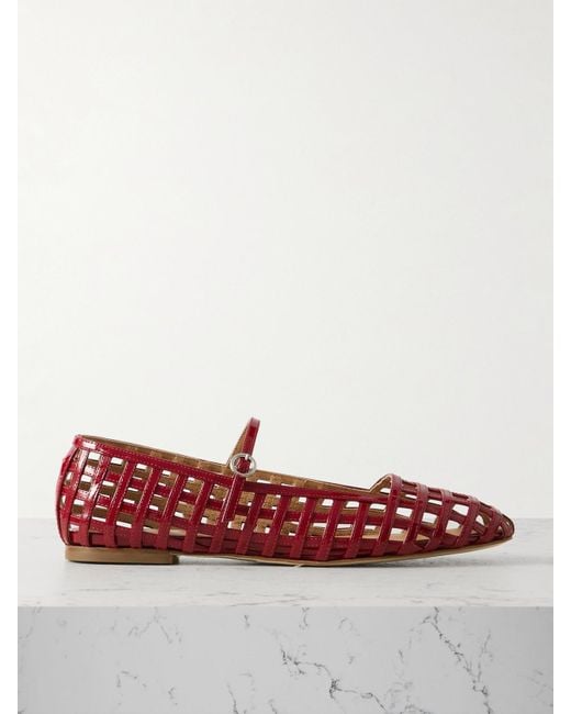 Aeyde Uma Caged Cut-Out Patent-Leather Mary Jane Ballet Flats in Red | Lyst