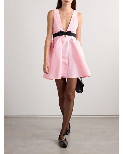 Kika Vargas Charlize Bow-Embellished Woven Mini Dress in Pink | Lyst
