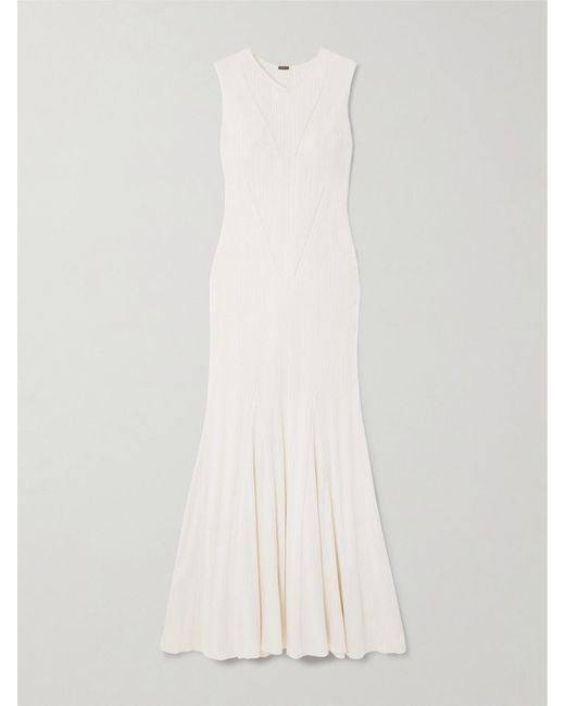 Adam Lippes Vivian Ribbed Silk Maxi Dress in White | Lyst