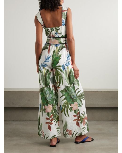 FARM Rio Midnight Macaw Fiesta Printed Linen-Blend Jumpsuit in White | Lyst