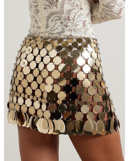 Rabanne Paillette-Embellished Chainmail Mini Skirt in Metallic | Lyst