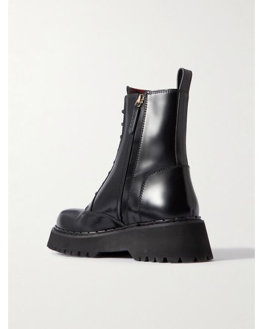 Gucci Thea Webbing-Trimmed Glossed-Leather Ankle Boots in Black | Lyst