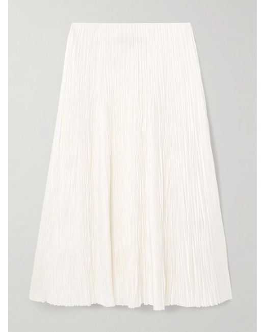 Ralph Lauren Malone Plissé-Satin Midi Skirt in Natural | Lyst