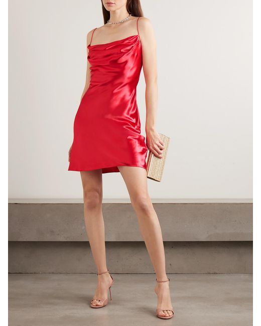 Balmain Draped Satin Mini Dress in Red | Lyst UK