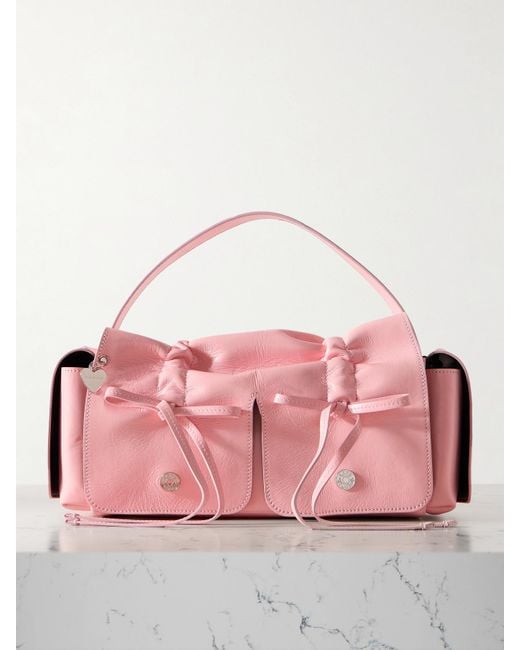 Acne Studios Multipocket Bow-Detailed Ruched Leather Shoulder Bag in ...