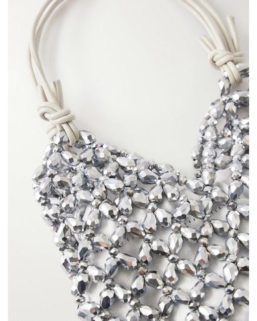 STAUD Kelly Leather-Trimmed Embellished Satin Shoulder Bag in White ...