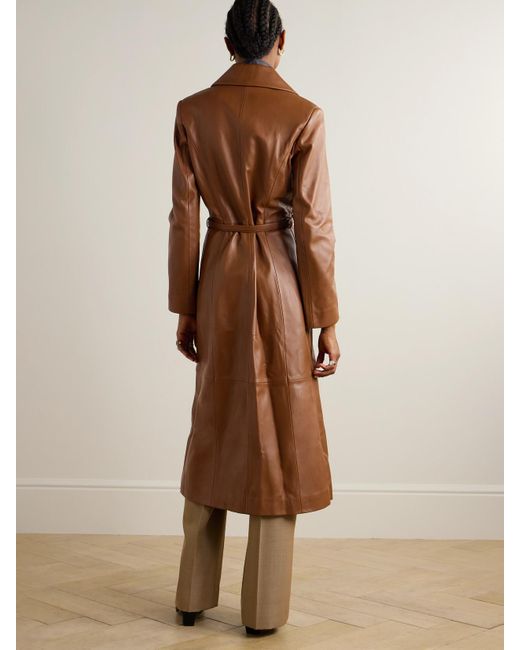 Nour Hammour Tamara Belted Paneled Leather Coat in Brown | Lyst