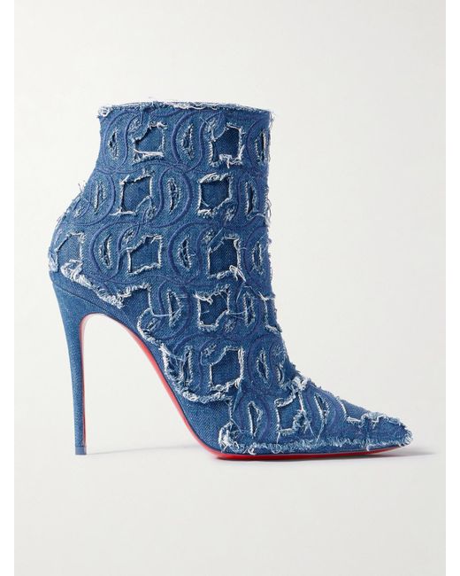 Christian Louboutin So Kate 100 Embroidered Distressed Denim Ankle ...