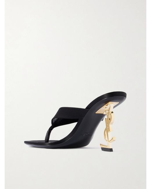 Saint Laurent Opyum Embellished Satin Mules in Natural | Lyst UK