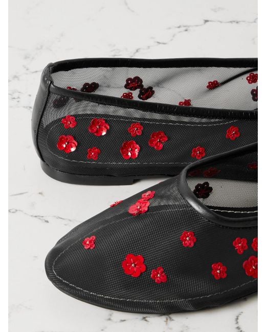 STAUD Alba Sequin-Embellished Mesh Ballet Flats in White | Lyst