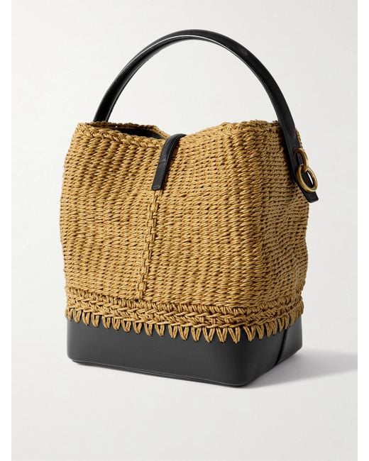 Saint Laurent Le 37 Bucket Leather-Trimmed Raffia Shoulder Bag in Brown ...