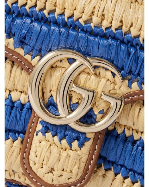 Gucci Gg Marmont 2.0 Leather-Trimmed Striped Raffia Shoulder Bag in ...