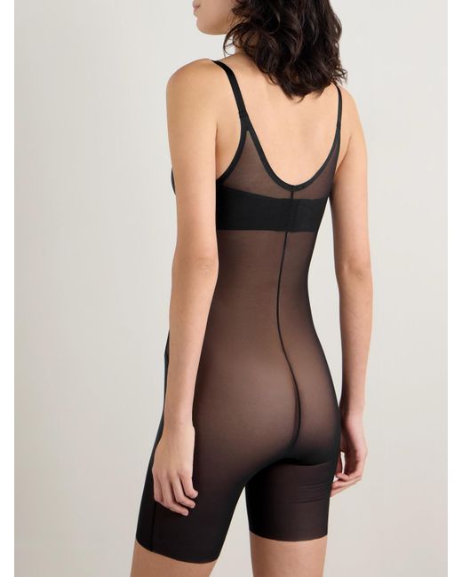 Spanx Shape Satin-X Open-Bust Mid-Thigh Bodysuit in Black | Lyst