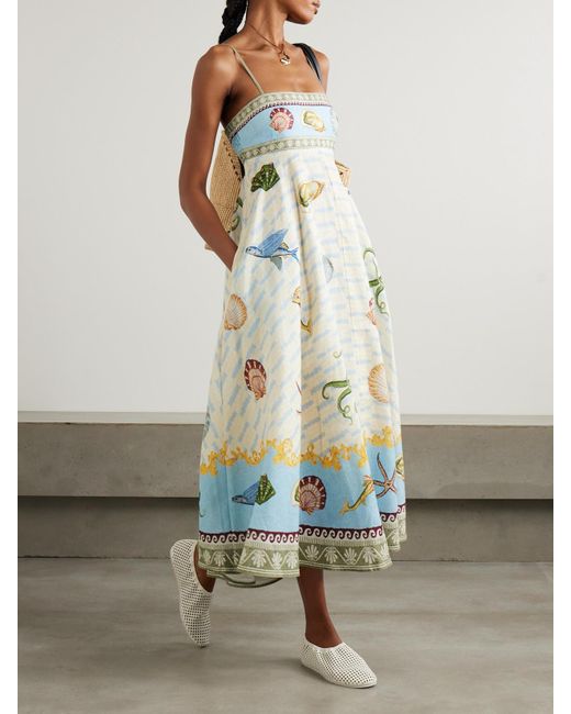 ALÉMAIS Sam Pauletto Bath House Printed Smocked Linen Midi Dress in ...