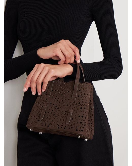 Alaïa Mina Laser-Cut Suede Tote in Brown | Lyst