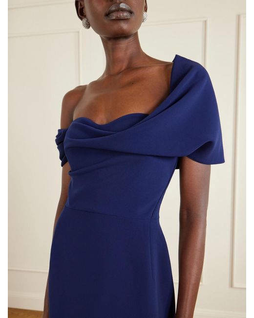 Carolina Herrera Draped Off-The-Shoulder Crepe Gown in Blue | Lyst UK