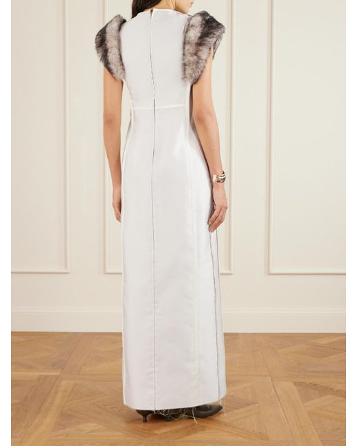 Jil Sander Paneled Shearling-Trimmed Satin-Twill Maxi Dress in White ...