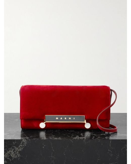 Marni Vhs E/W Embellished Suede Shoulder Bag in Red | Lyst
