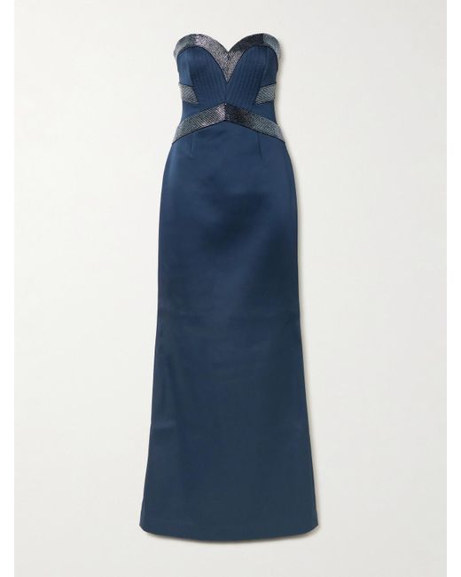 Rebecca Vallance Elivera Strapless Bead-Embellished Satin Gown in Blue ...