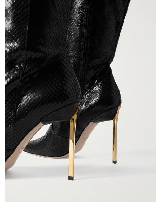 Tom Ford Snake-Effect Patent-Leather Over-The-Knee Boots in Black | Lyst