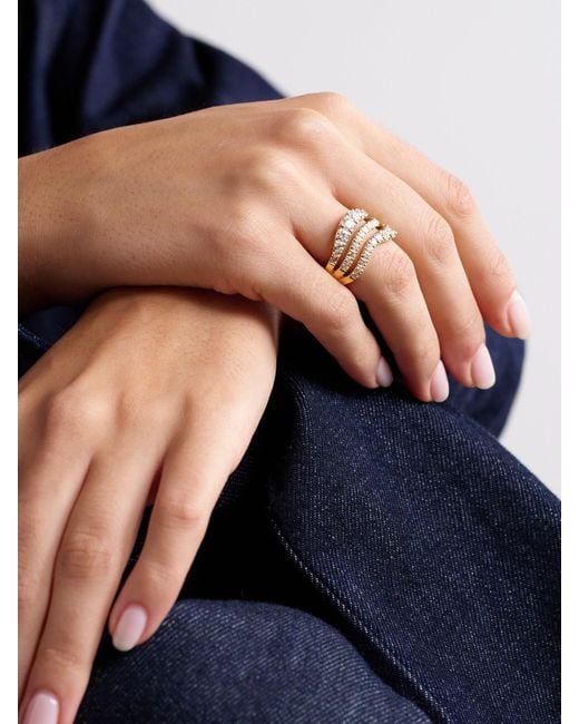 Melissa Kaye Clara Triple Wave 18-Karat Diamond Ring in Natural | Lyst