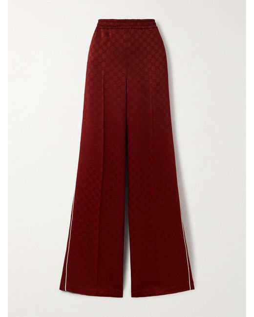 Gucci Satin-Jacquard Straight-Leg Pants in Red | Lyst