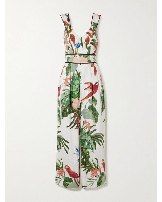 FARM Rio Midnight Macaw Fiesta Printed Linen-Blend Jumpsuit in White | Lyst