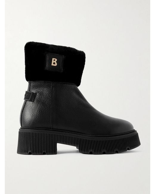 Bogner Turin 6 Shearling-Trimmed Textured-Leather Ankle Boots in Black ...