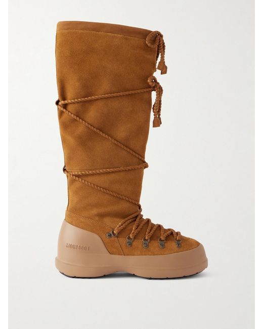Moon Boot Luna Suede Knee Boots in Brown | Lyst UK
