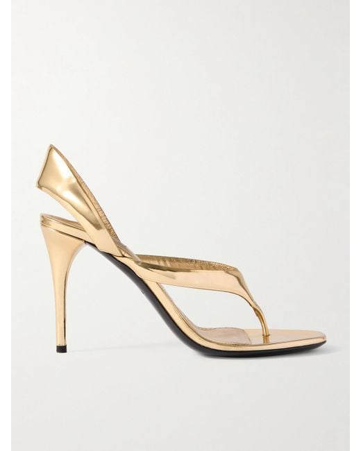 Alaïa Tong 90 Mirrored-Leather Sandals in Natural | Lyst