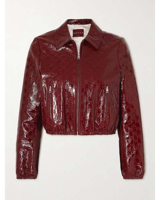 Gucci Debossed Patent-Leather Jacket in Red | Lyst