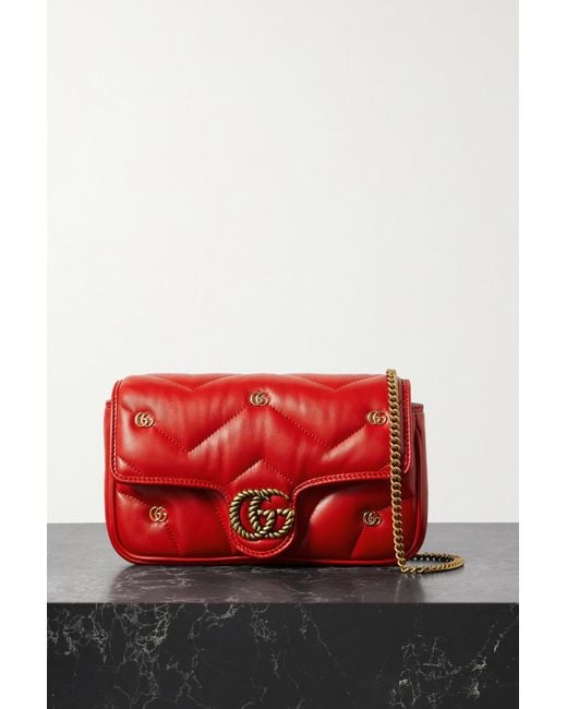 Gucci Gg Marmont 2.0 Mini Embellished Quilted Leather Bag in Red | Lyst