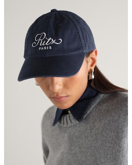 FRAME Ritz Paris Embroidered Cotton-Twill Baseball Cap in Blue | Lyst