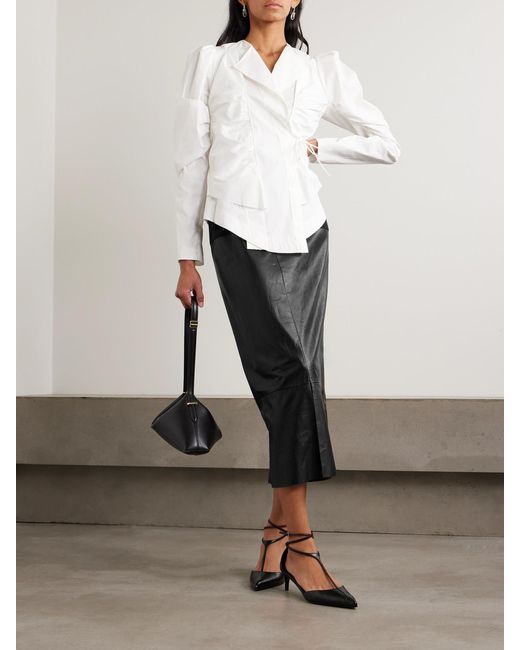 Sharon Wauchob Laure Paneled Silk-Jersey And Leather Midi Skirt in ...