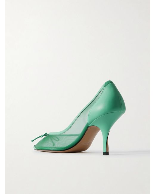 Jacquemus The Tourni Bow-Detailed Leather-Trimmed Mesh Pumps in Green ...
