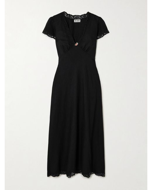 RIXO London Clarice Lace-Trimmed Appliquéd Voile Midi Dress in Black | Lyst