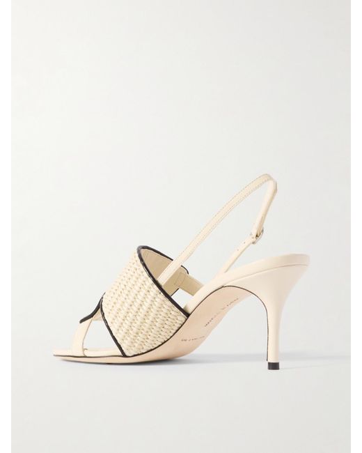 Manolo Blahnik Fabiola 70 Leather-Trimmed Raffia Slingback Sandals in Natural | Lyst