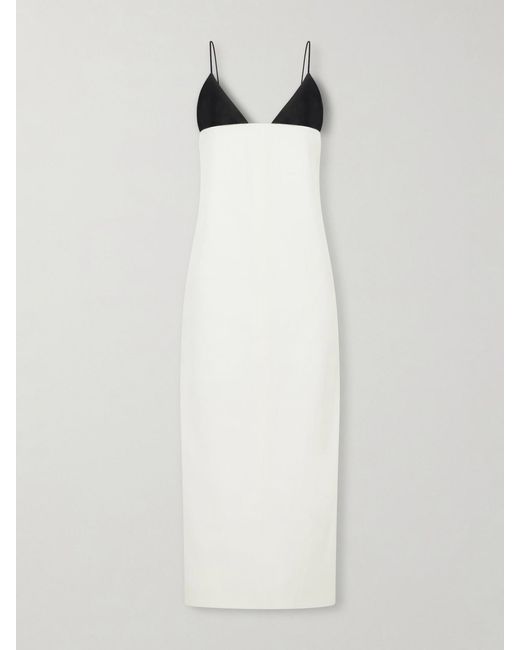Brandon Maxwell Leather-Trimmed Wool And Silk-Blend Maxi Dress in White ...