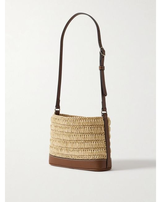 Gucci Mini Appliquéd Leather-Trimmed Raffia Shoulder Bag in White | Lyst