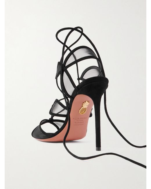 Aquazzura Fatal Attraction 105 Suede-Trimmed Mesh Sandals in White | Lyst UK