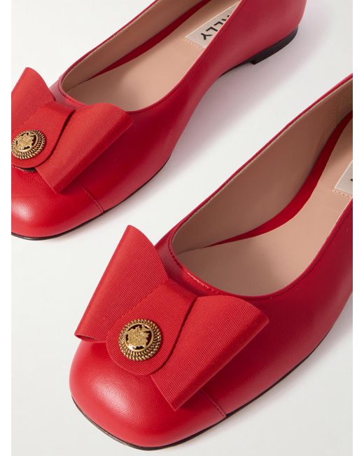 Bally B-Bow Embellished Grosgrain-Trimmed Leather Ballet Flats in Red ...