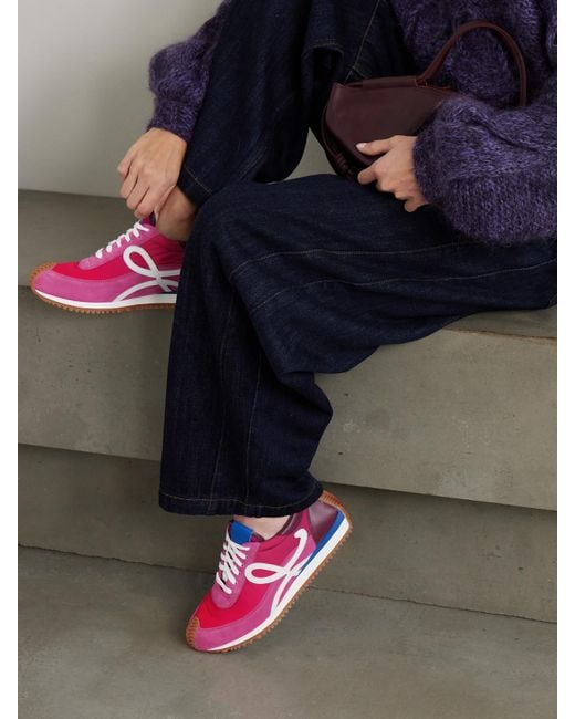 Loewe Flow Runner 2.0 Leather-Trimmed Shell And Suede Sneakers in Pink ...